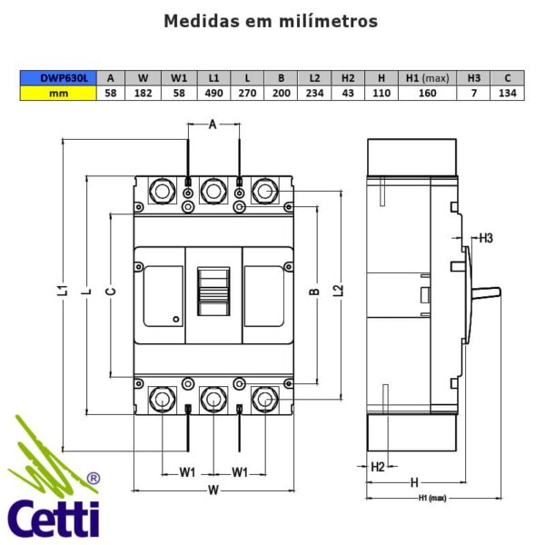 Disjuntor Caixa Moldada WEG 250A Tripolar DWP250L-250-3 - Cetti Materiais Elétricos
