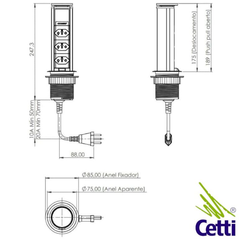 Torre de Tomada Bancada Mini Totem Preta Manual QM52051.00 - Cetti ...